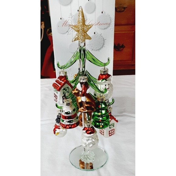 Accents | Blown Glass Christmas Tree W 8 Glass Ornaments 98 Christmas ...